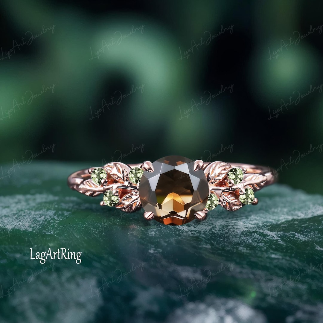 Unique Smoky Quartz Engagement Ring 14K Rose Gold Promise Ring for Her ...