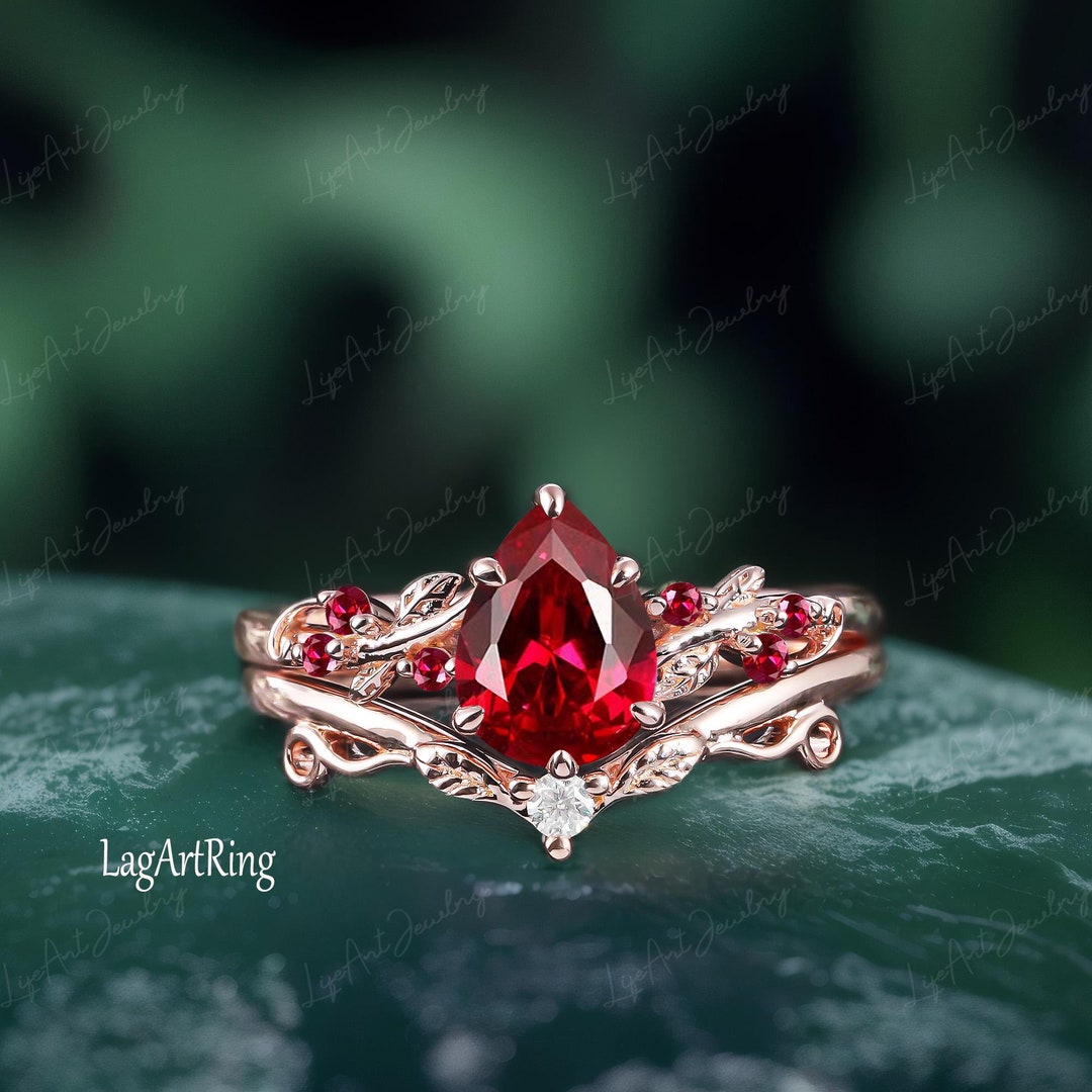 Pear Shaped Ruby Engagement Ring 14k Rose Gold Promise Ring for Her ...