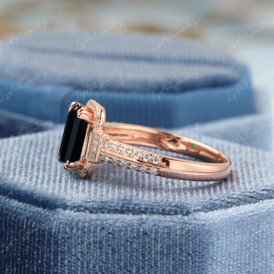 Emerald Cut Black Onyx Engagement Ring Women Art Deco | Etsy