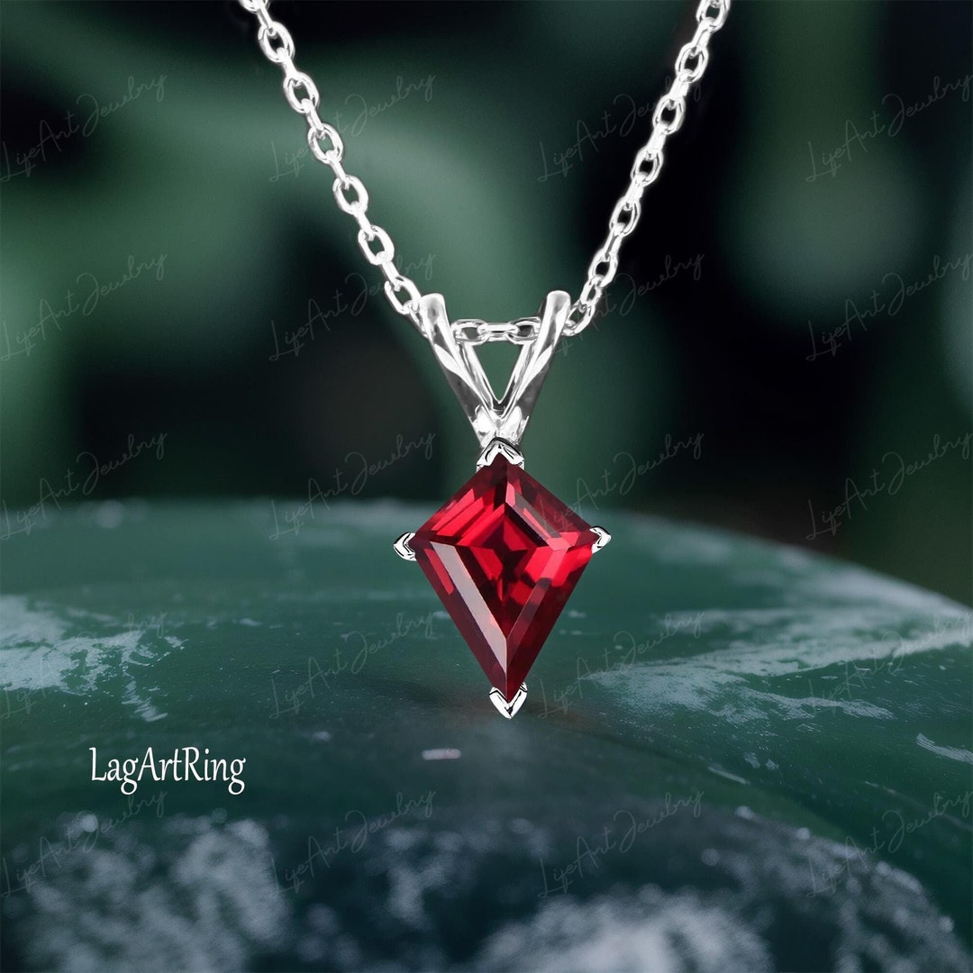 Kite Cut Ruby Necklace 14k White Gold Pendant Vintage Unique July ...