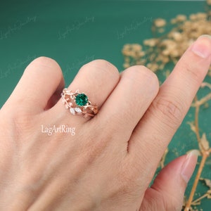 Unique Lab Created Emerald Engagement Ring Vintage Engagement - Etsy