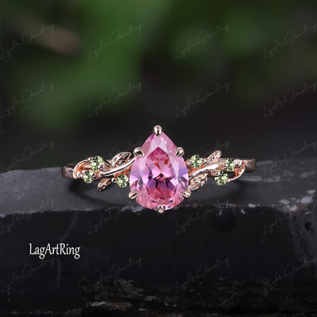 Pear Shaped Pink Sapphire Engagement Ring 14k Rose Gold Promise Ring ...