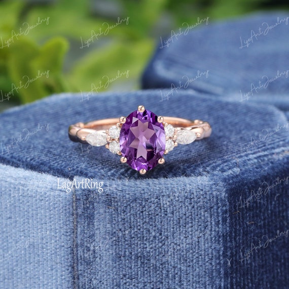 Oval Amethyst Engagement Ring Rose Gold Vintage Engagement - Etsy