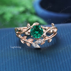 Unique Lab Created Emerald Engagement Ring Vintage Engagement - Etsy