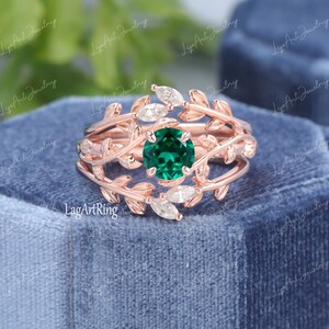 Unique Lab Created Emerald Engagement Ring Vintage Engagement - Etsy