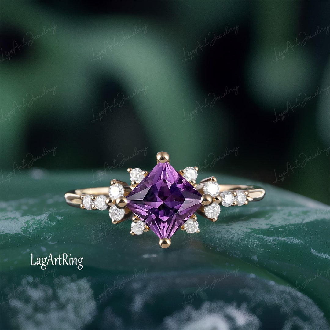 Princess Cut Amethyst Engagement Ring 14k Yellow Gold Promise Ring ...