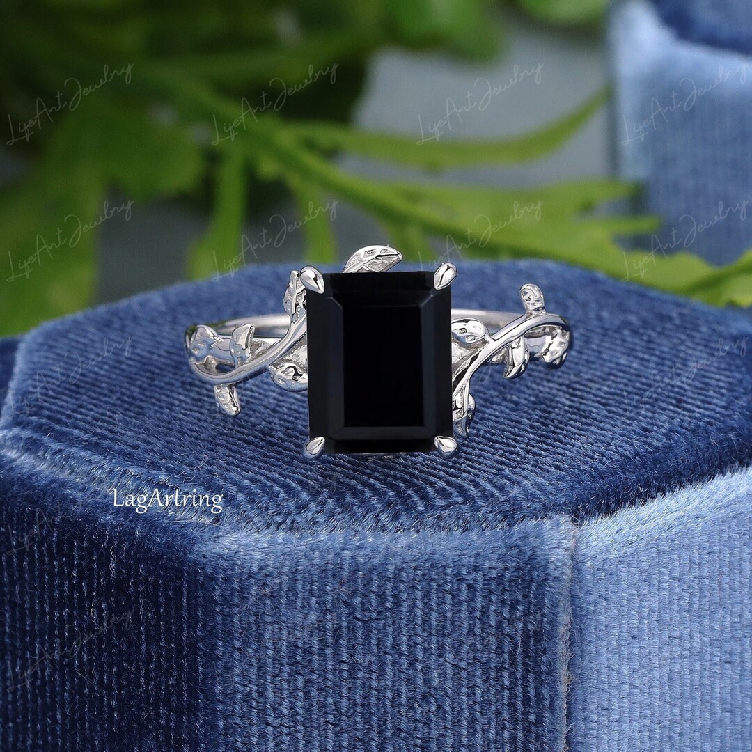 Unique 4ct Emerald Cut Black Onyx Engagement Ring for Women - Etsy