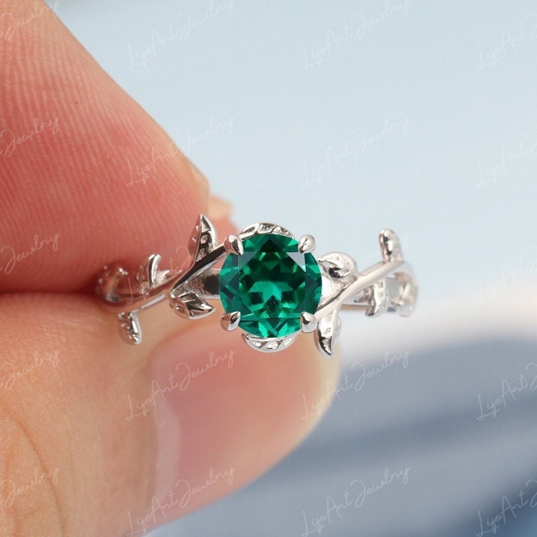 Unique Lab Created Emerald Engagement Ring Vintage Engagement - Etsy