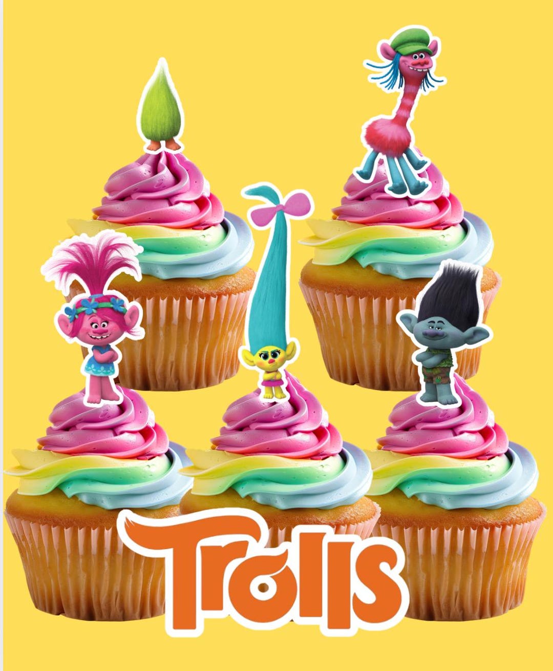 Trolls Cupcake Toppers, Stickers, Png: Toddler/kids Birthday Party ...