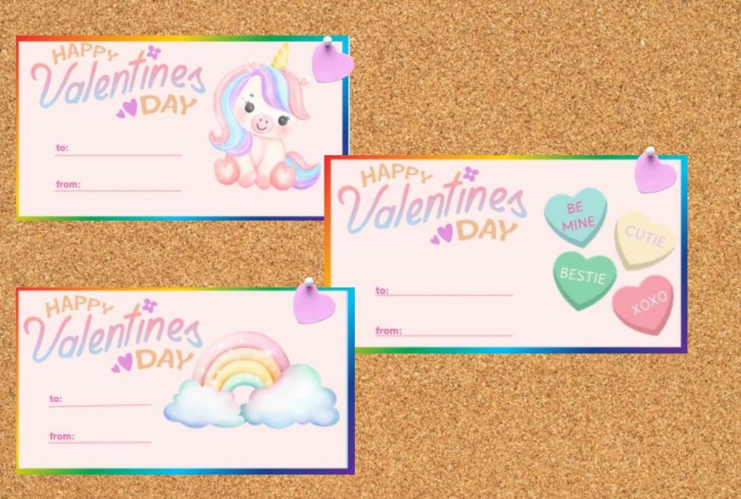 Printable Rainbow & Unicorn Valentines Day Cards - Etsy