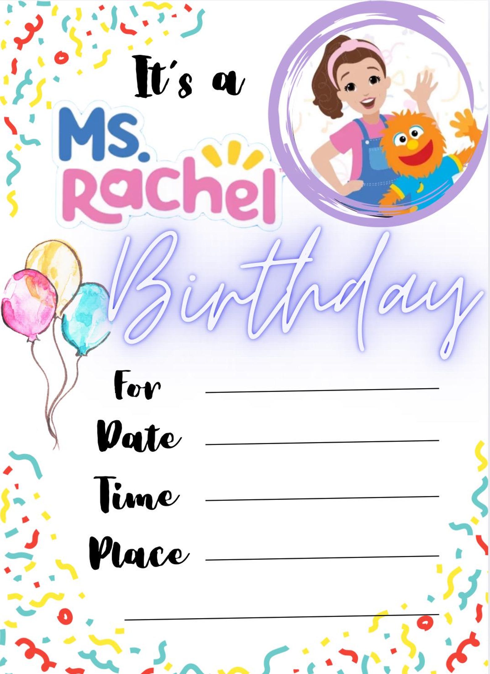 Ms Rachel Birthday Party Invitation - Etsy