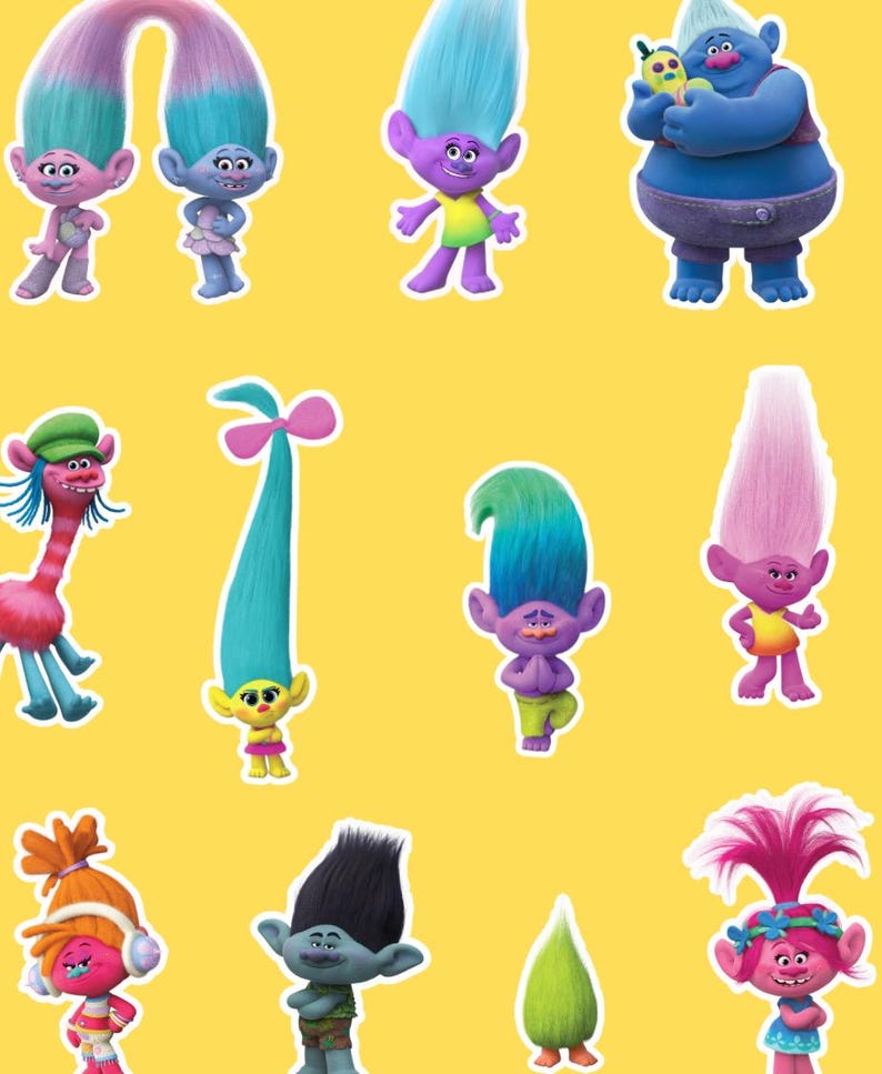 Trolls Cupcake Toppers, Stickers, Png: Toddler/kids Birthday Party ...
