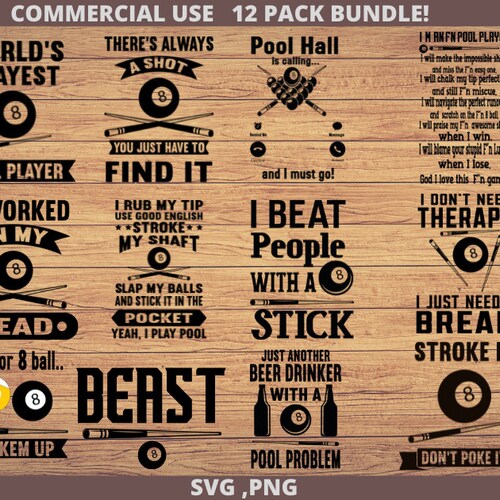 Billiards Pool Players Bundle 12 Svg Png Jpg Dxf Eps - Etsy