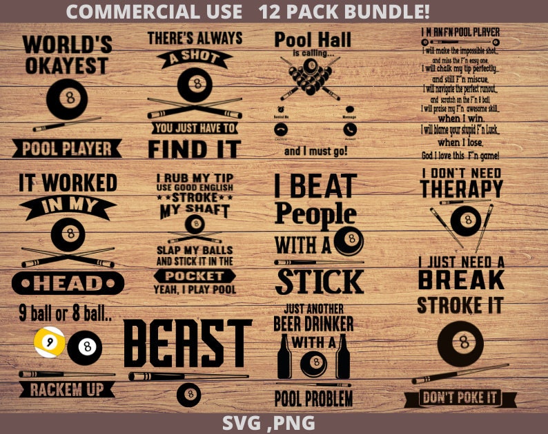 Billiards Pool Players Bundle 12 Svg, Png, Billiards Svg, Pool Player ...