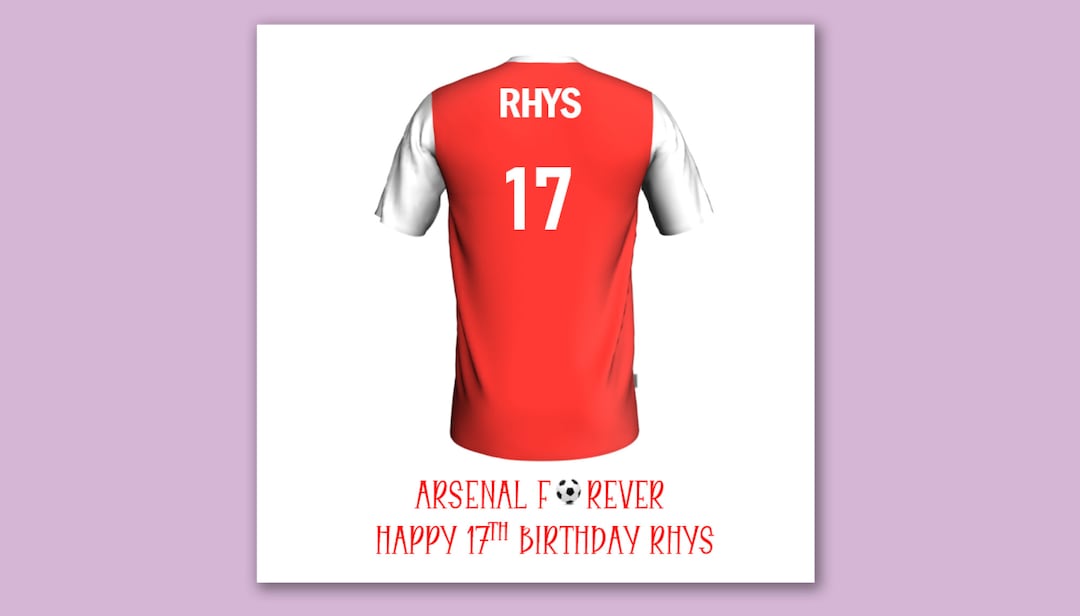 Personalized Arsenal Football Birthday Card: Custom Name & Number - Etsy