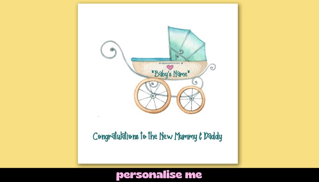 Congratulations to the New Mummy + Daddy Card/personalised Pram Card ...