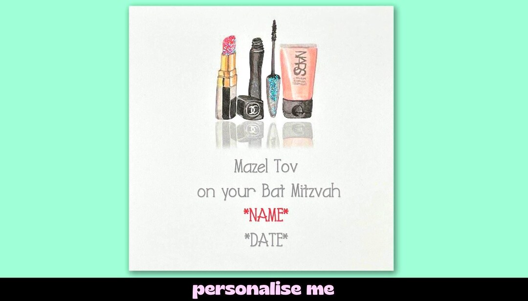 Personalised Bat Mitzvah Bat Chayil Makeup Card, Mazel Tov Gift - Etsy