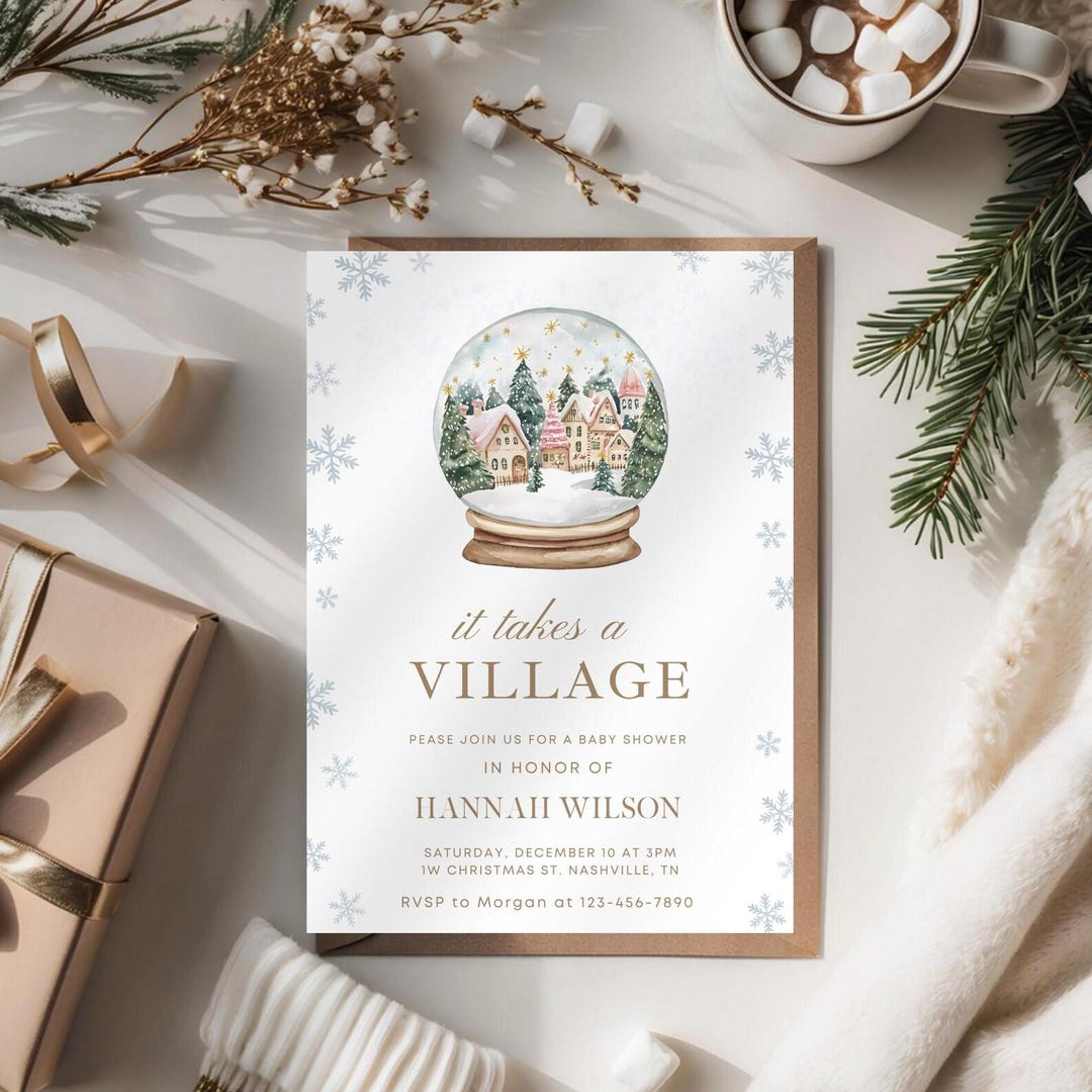 It Takes a Village Baby Shower Invitation | Editable Winter Baby Shower ...