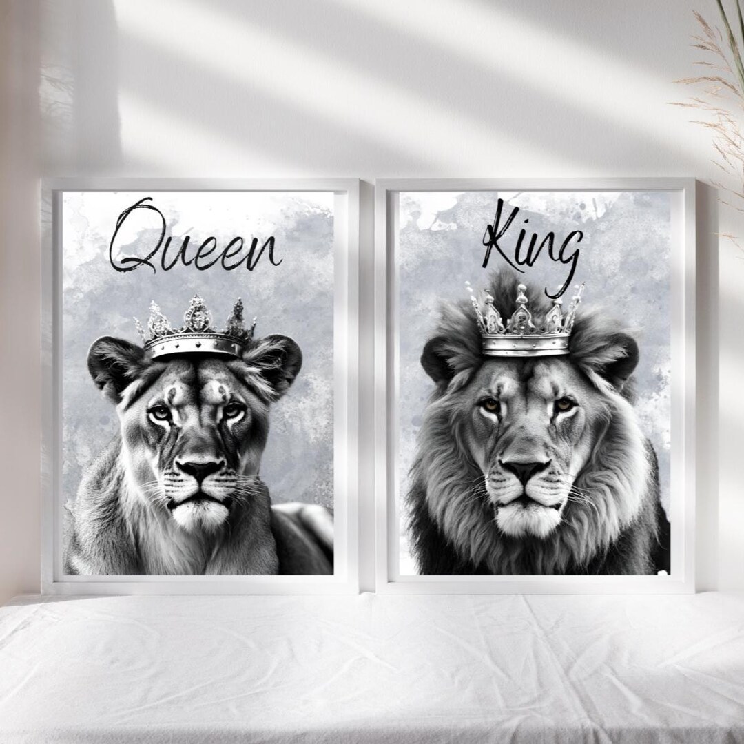 Personalised King and Queen Lion Art Print: Crowned Lions, Mr and Mrs ...