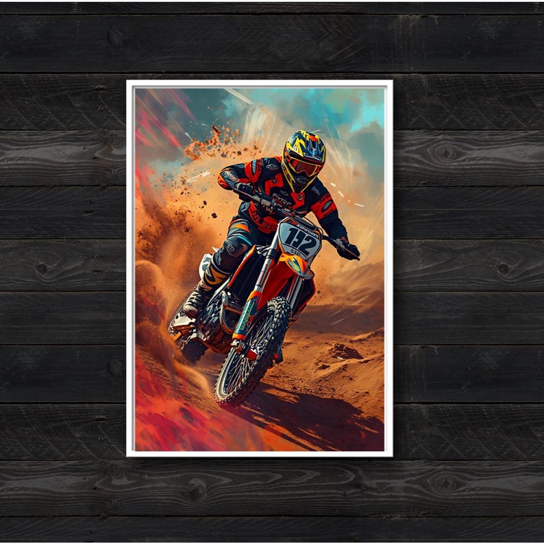 Motocross Wall Art Print Dirt Bike Gifts for Boys, Teen Room Decor ...