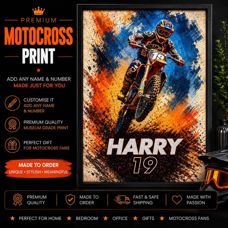 Personalised Motocross Print | Custom Rider Name & Number Wall Art ...