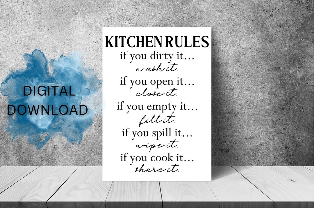Minimalist Kitchen Rules Art Print Cute Cooking Poster Kitchen Wall Art ...