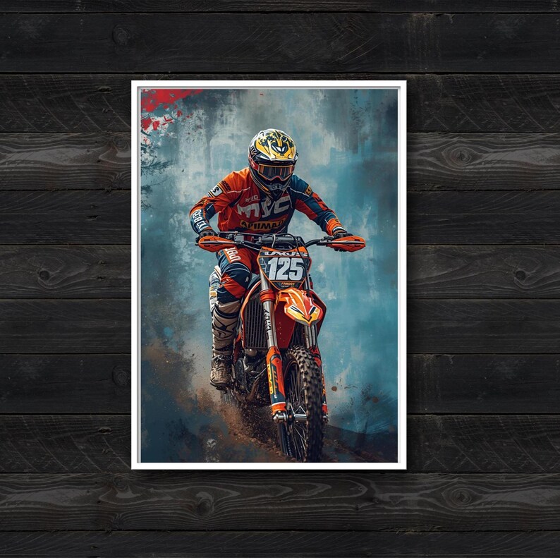 Motocross Wall Art Print Dirt Bike Gifts for Boys, Teen Room Decor ...