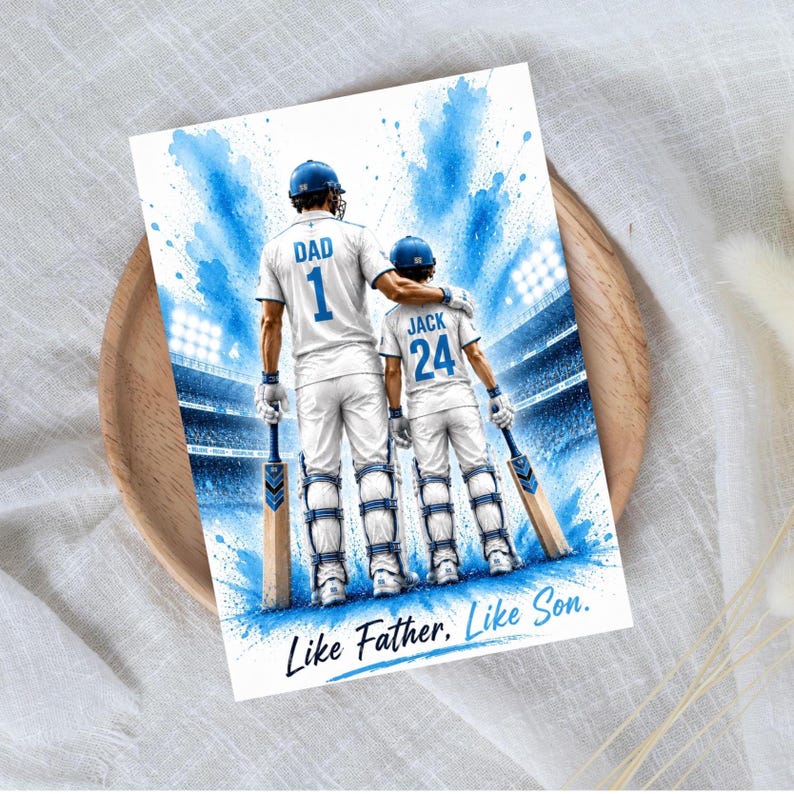 Personalised Dad Son Cricket Print | Custom Watercolour Artwork, Father ...