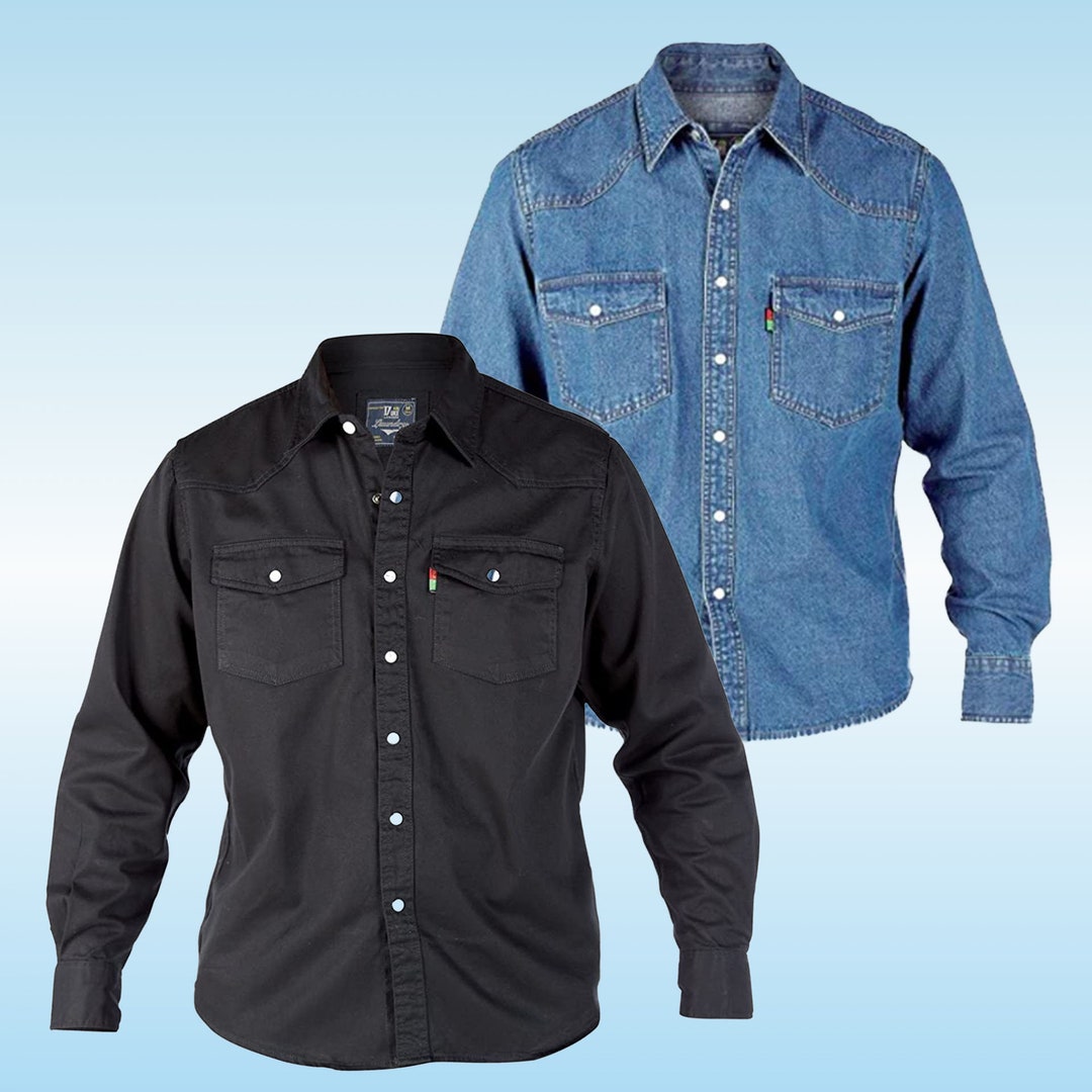DUKE LONDON D555 Western Long Sleeve Denim Shirt stonewash Blue or ...