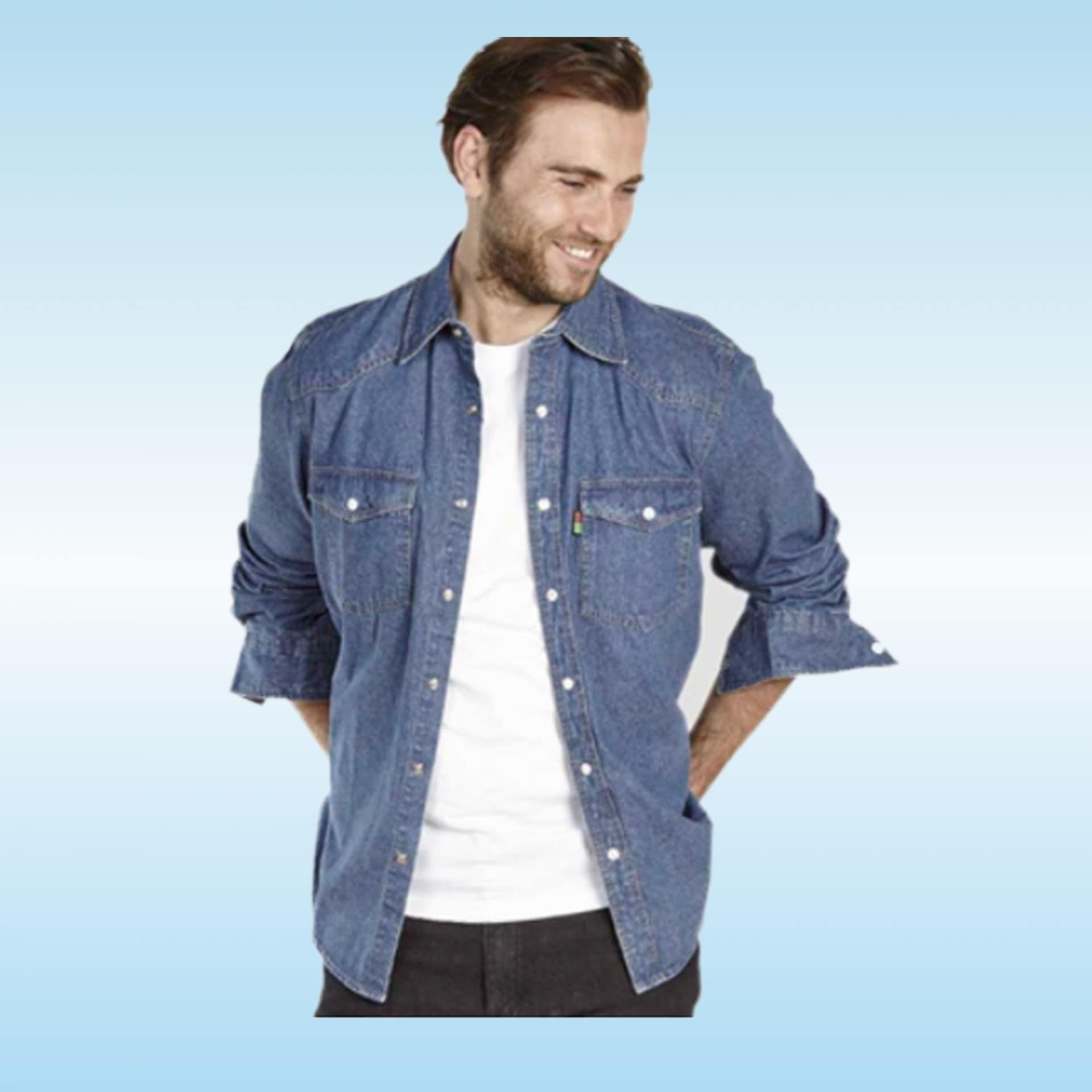 DUKE LONDON D555 Western Long Sleeve Denim Shirt stonewash Blue or ...