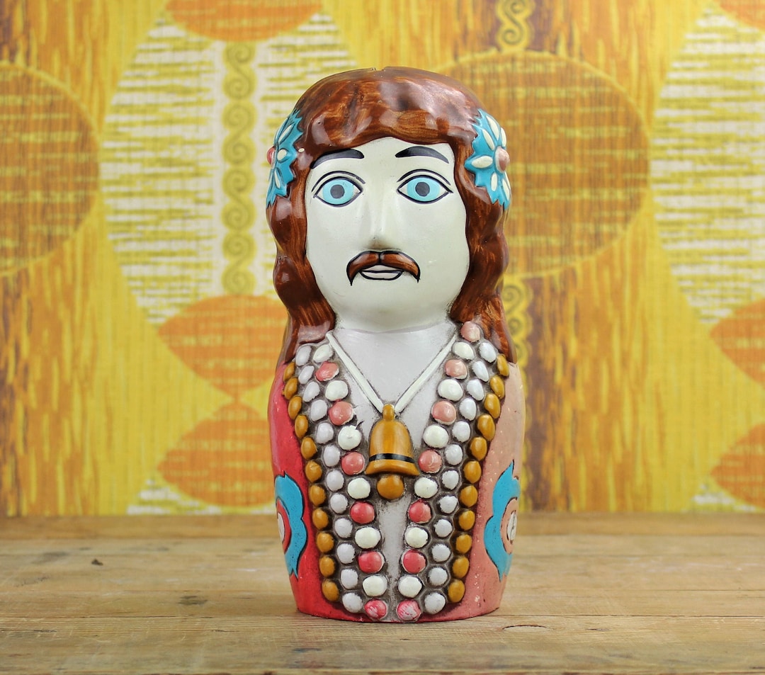 Mid Century Hippy Money Box, Papier Mache, George Harrison, Xlon, Japan ...