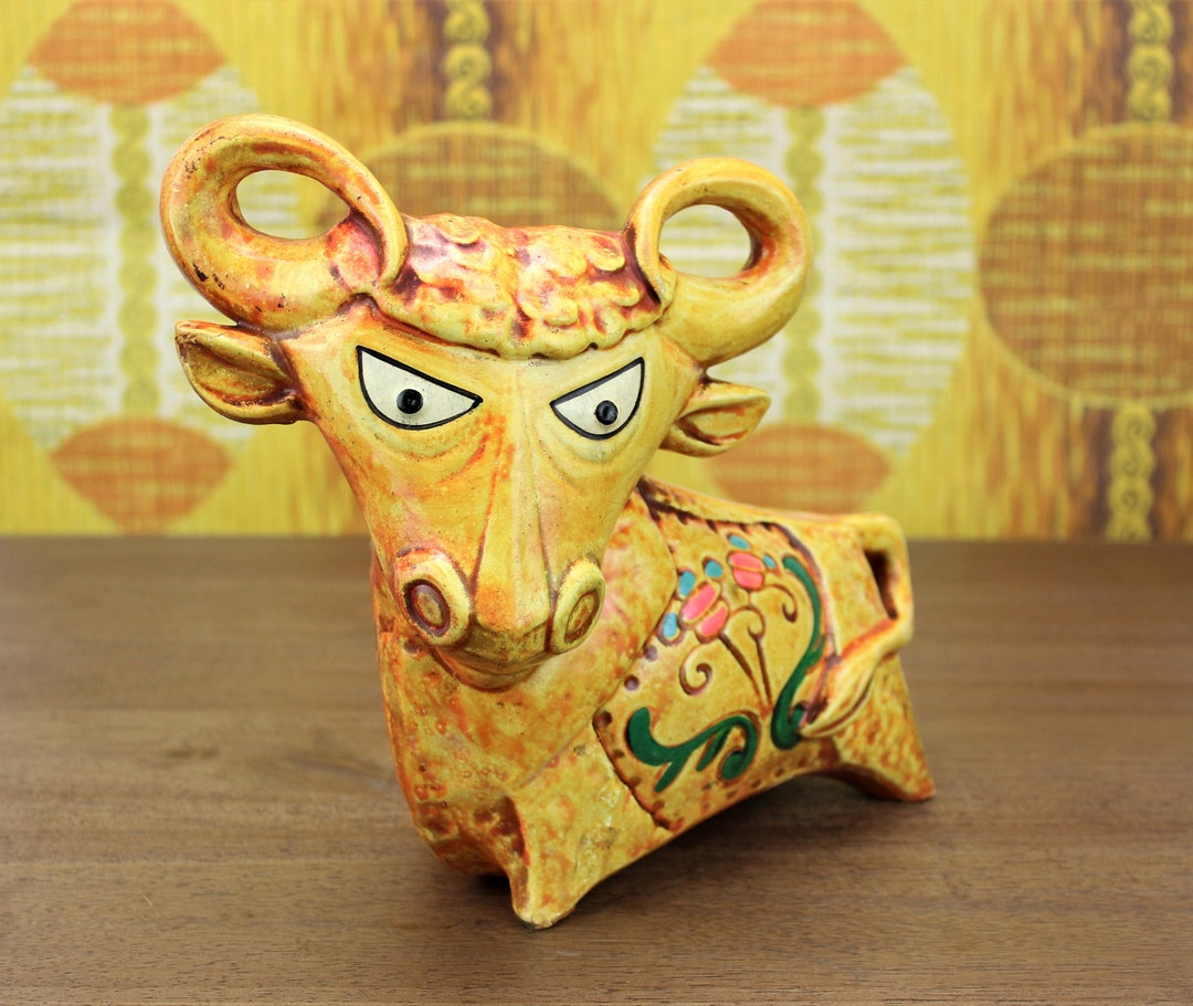 Mid Century Bull/taurus Money Box, Papier Mache, 1960s Japan, Waging ...