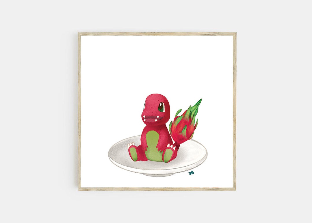 Pokemon X Food Art Charmander X Dragonfruit Square Print Art Digital ...