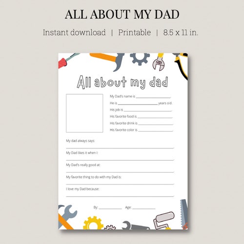 All About My Dad Book Father's Day Gift Birthday - Etsy