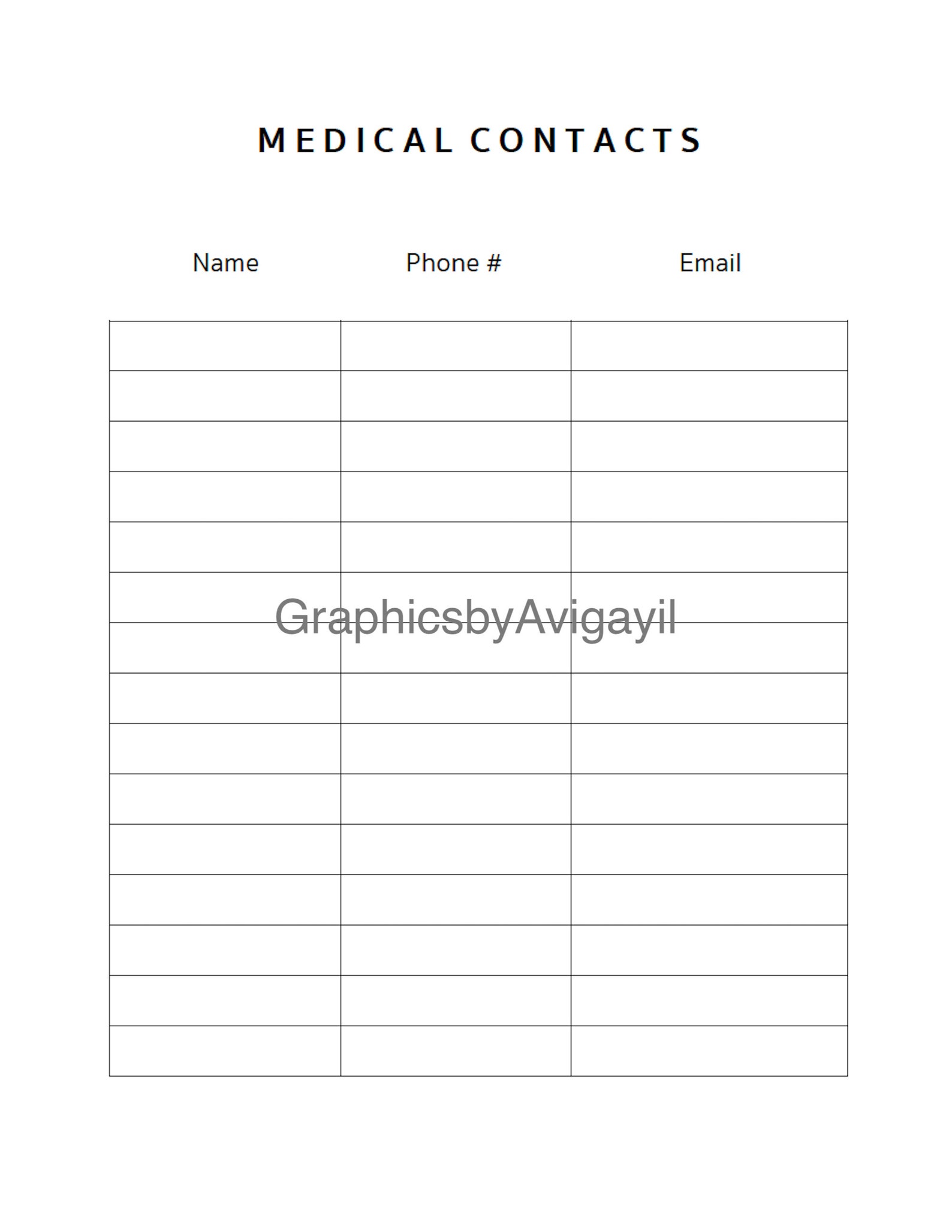 Medical contacts printable printable medical contacts list | Etsy