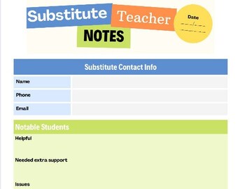 Printable Substitute Teacher Note, Note for Teacher, Simple Printable ...