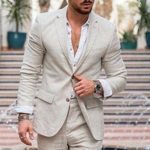 Linen Suits for Men Beige Linen Suits Luxury Slim Fit Formal Fashion 2 ...