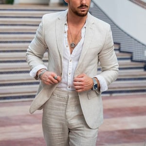 Linen Suits for Men Beige Linen Suits Luxury Slim Fit Formal Fashion 2 ...