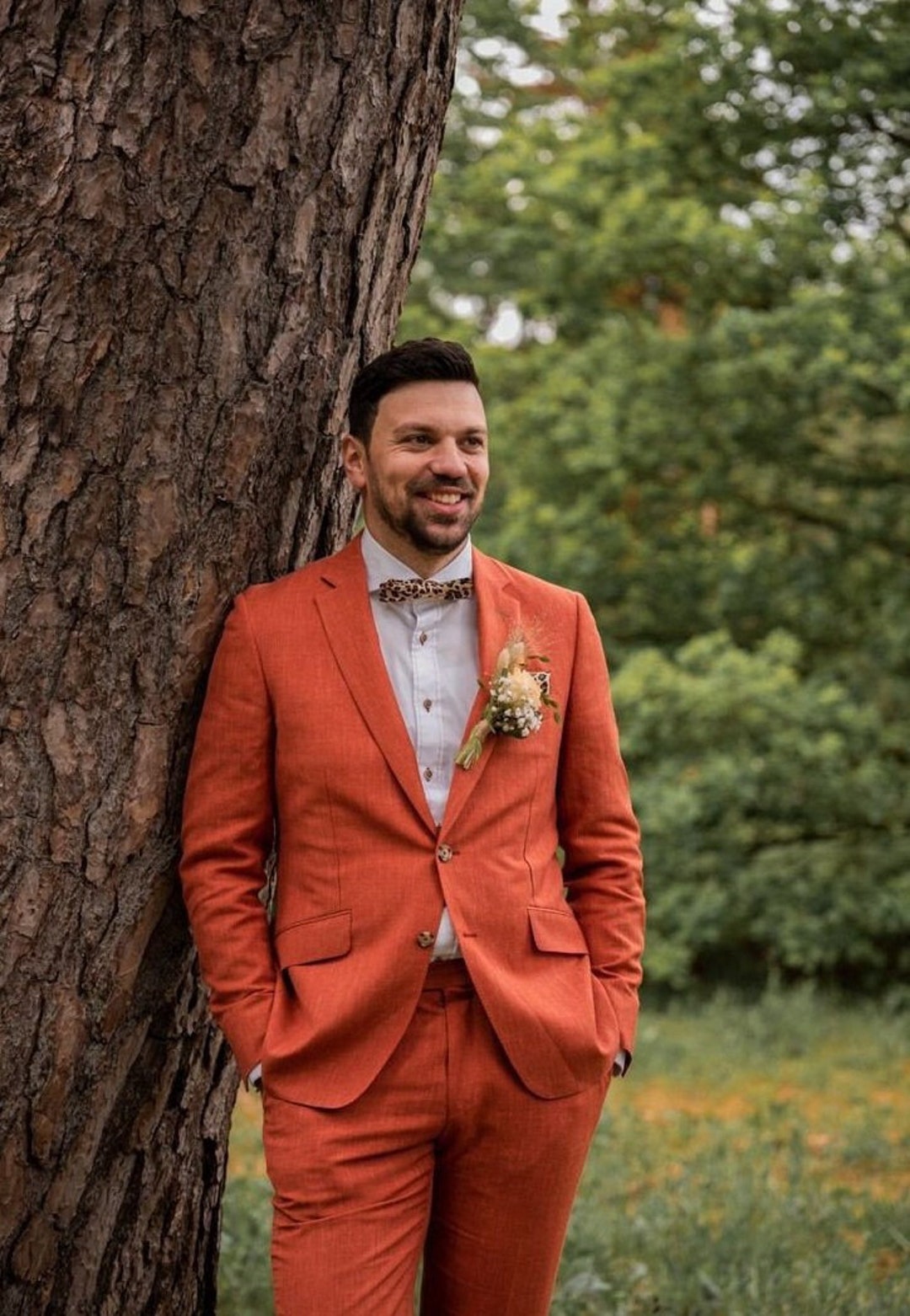 Men Suits Single Breast Wedding Suits for Men Classic Rust Vintage Slim Fit 2 Piece Suits Formal ...