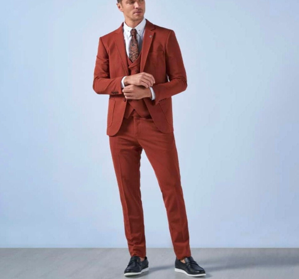 Men Three Piece Suits Coat Pants Rust Color Men Suits Wedding Party ...