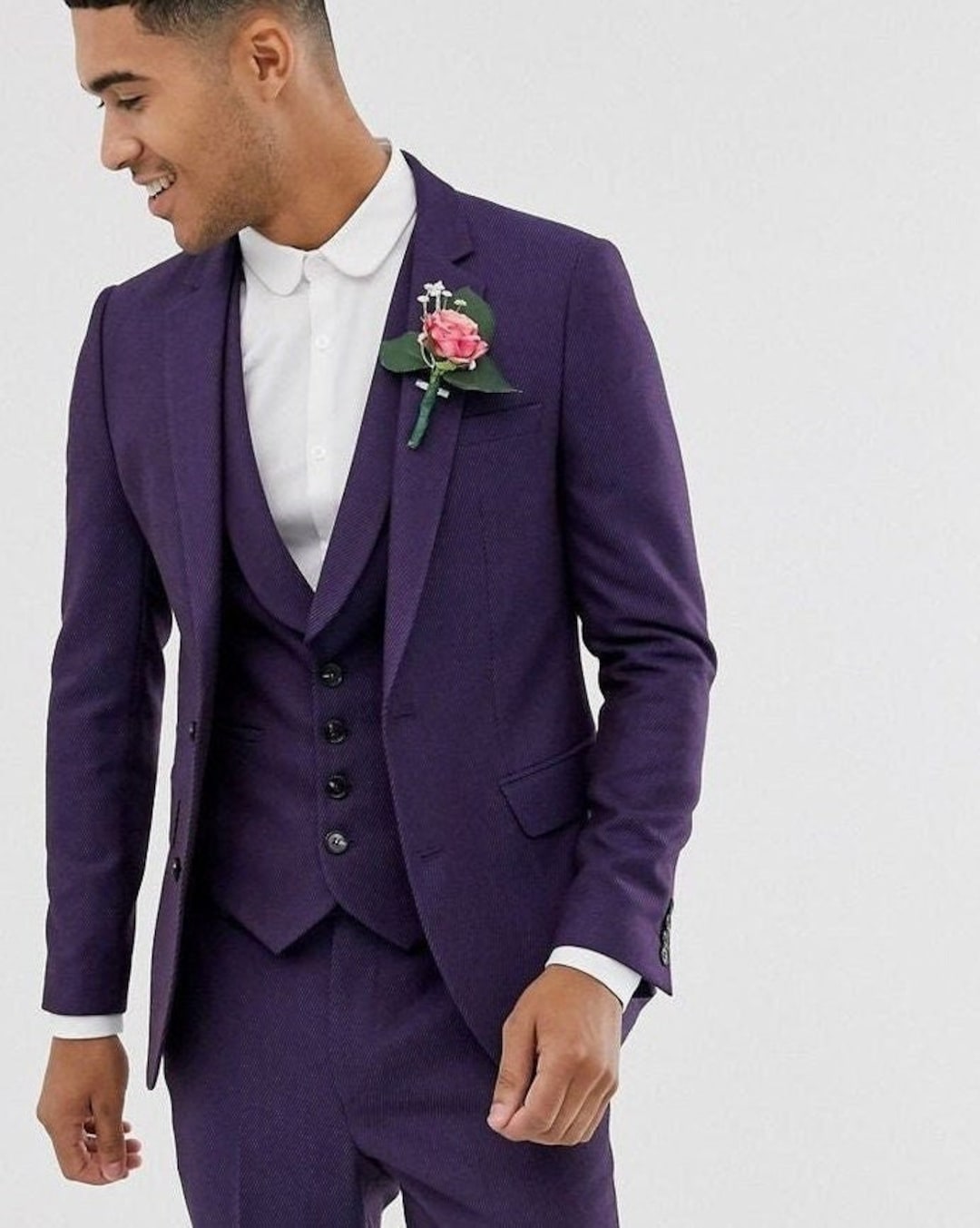 Men Suits Purple Wedding Suits 3 Piece Classic Groom Suits 2 Button ...