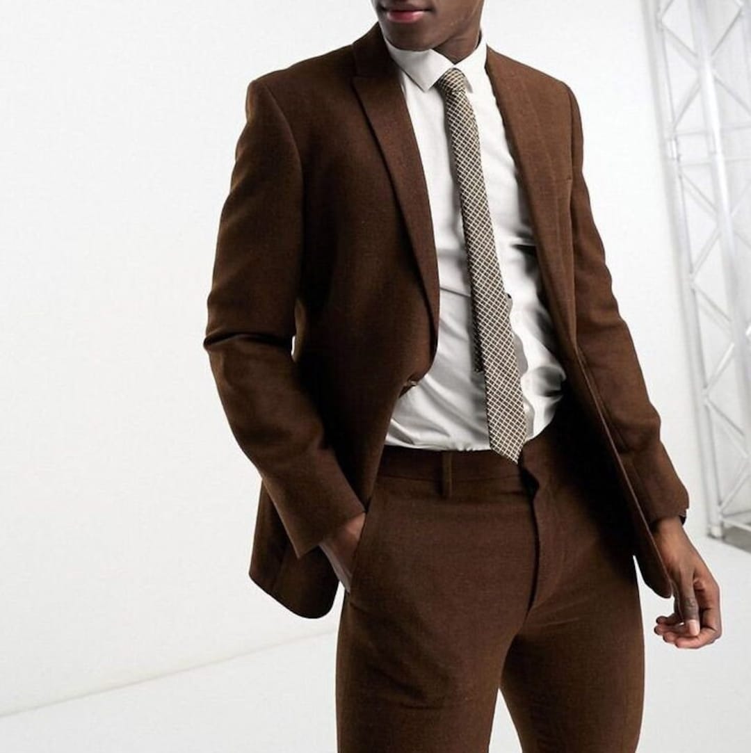 Tweed Suit Men Brown Tweed Luxury Suit Wedding Party Wear Suit Men Wool ...