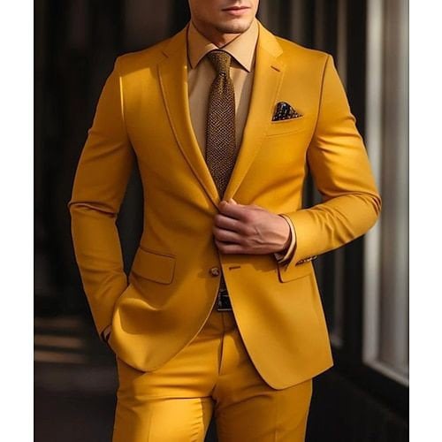 Men Mustard Suits Luxury Men Suits 2 Button Skin Fit Elegant Suits ...