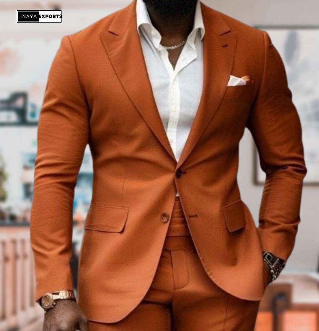 Classic Suits Men, Rust Colour Elegant Suits, Men 2 Piece Luxury Suits ...