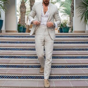 Linen Suits for Men Beige Linen Suits Luxury Slim Fit Formal Fashion 2 ...