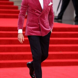 Men's Blazer Luxury Double Breast Dark Pink Vintage Coat Slim Fit Peak ...