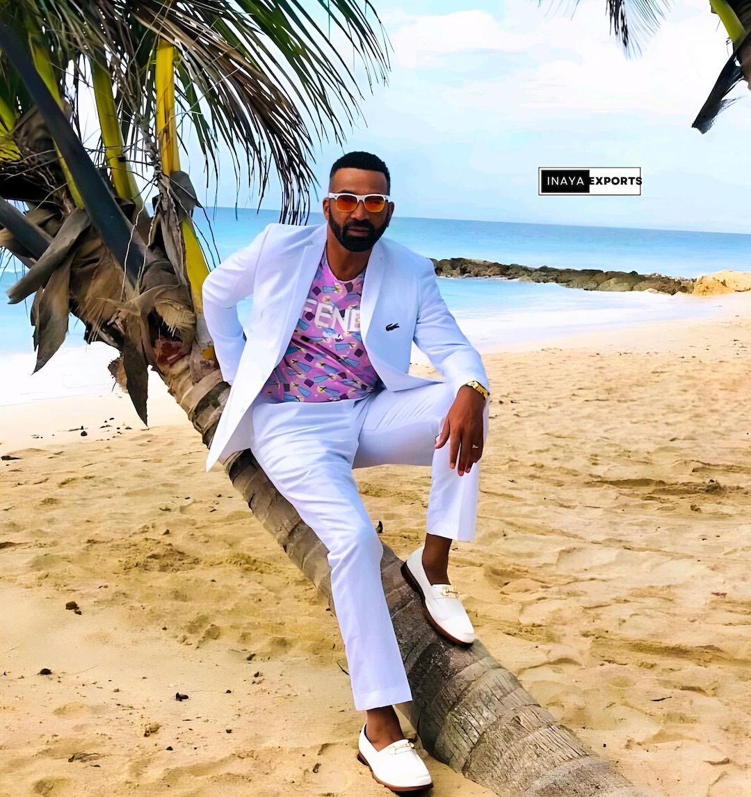 White Linen Suits Men Wedding Beach Suits Slim Fit Prom Gift Friends ...