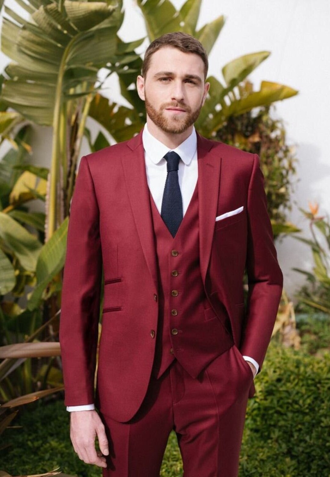 Men's Prom Suits Maroon Wedding Suits Stylish 3 Piece Suits Unique ...