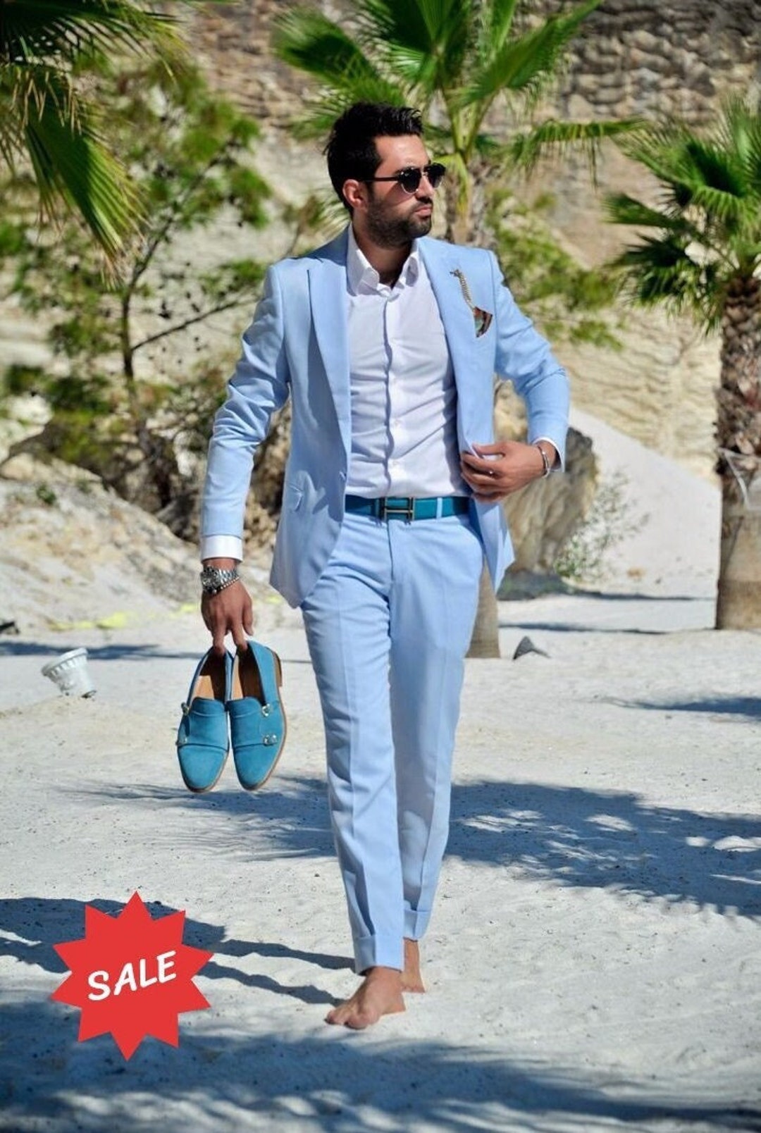 Trajes de hombre Trajes de playa azul cielo Trajes de 2 piezas Trajes ...