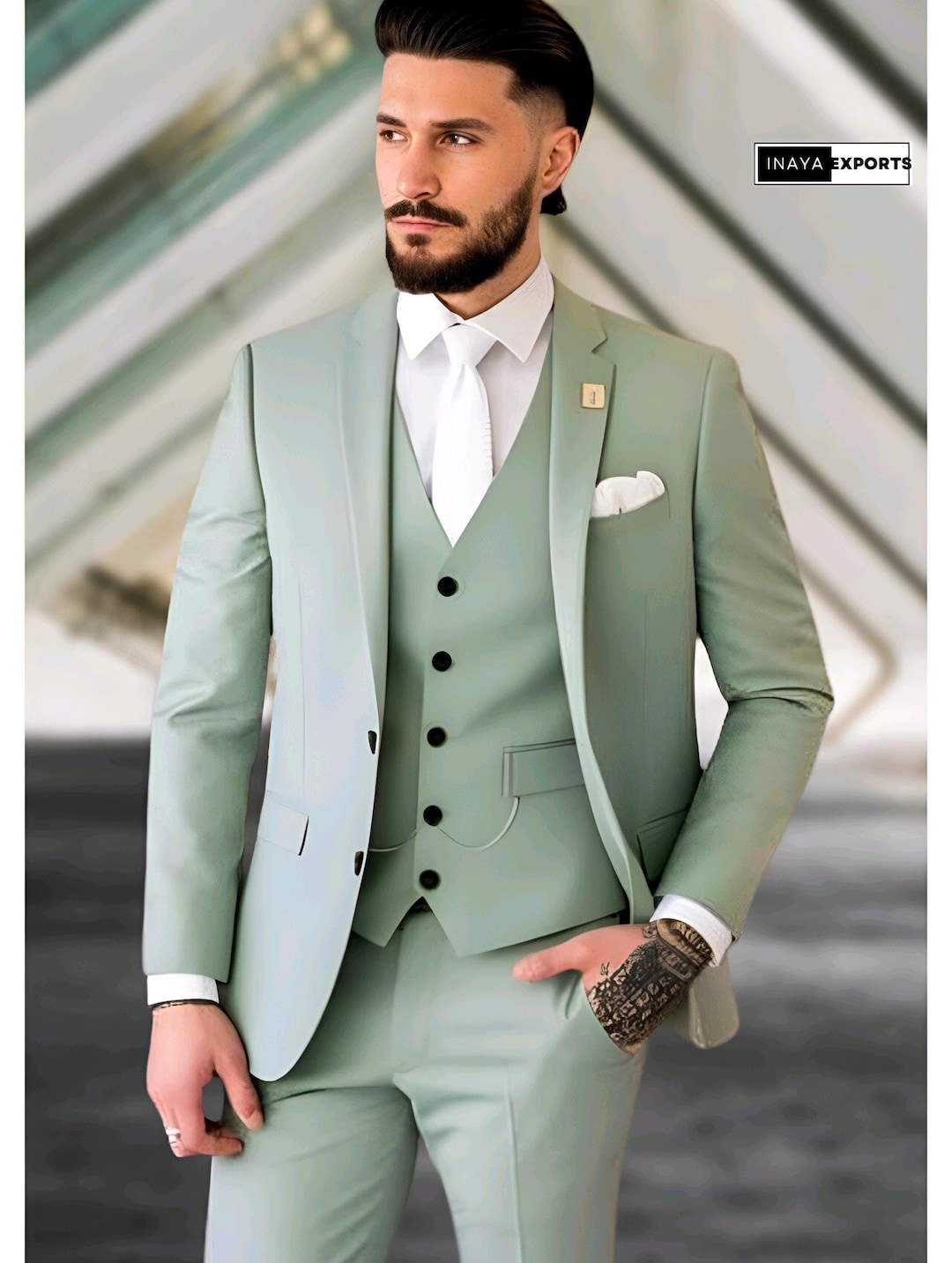 Men Suits for Wedding Groom Skin Fit Mint Green Arrival Suits 3 Pieces Formal Dress for Men ...